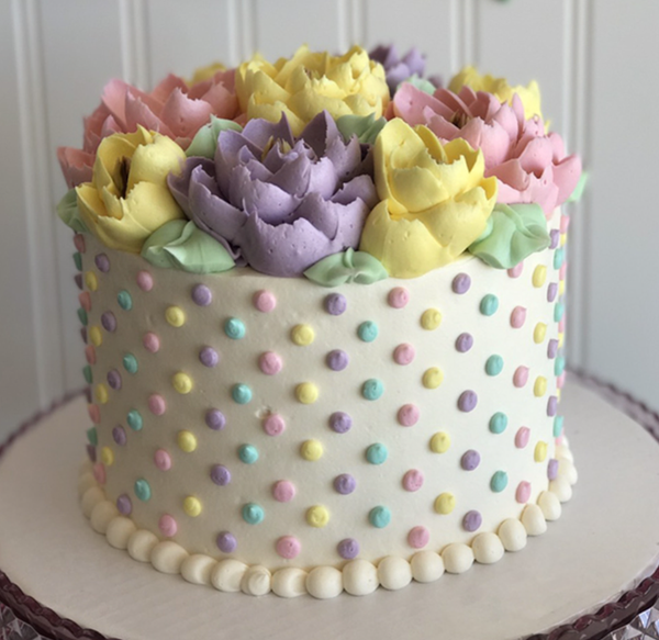 Classic Pastel Dots Cake – White Flower